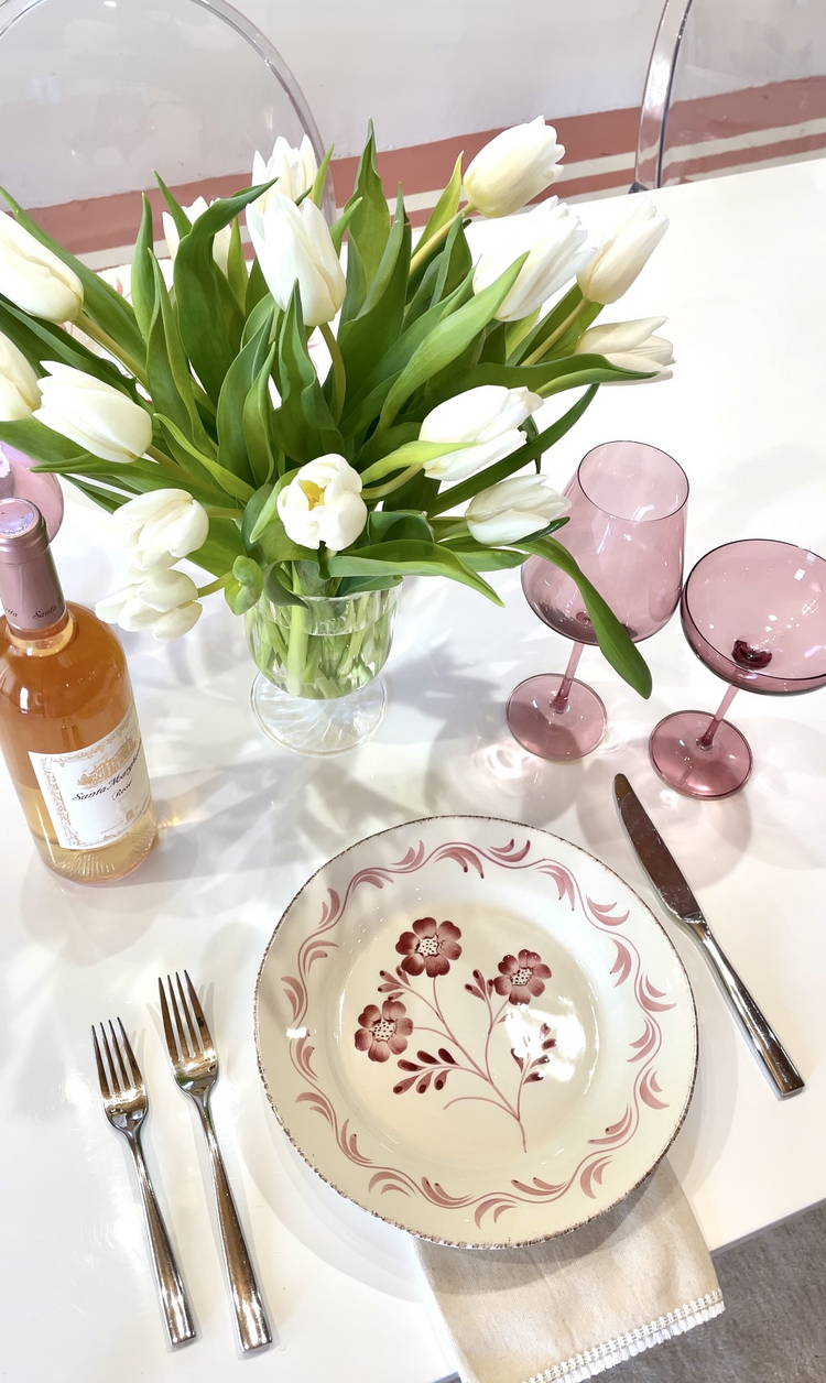 Rose Colored Glasses Tablescape – Estelle Colored Glass