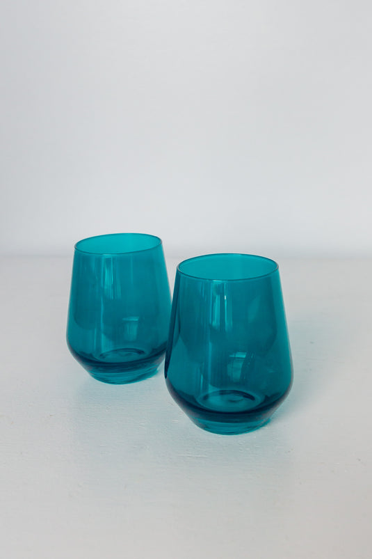 Estelle Colored Wine Stemless - Set of 2 {Teal} – Estelle Colored Glass